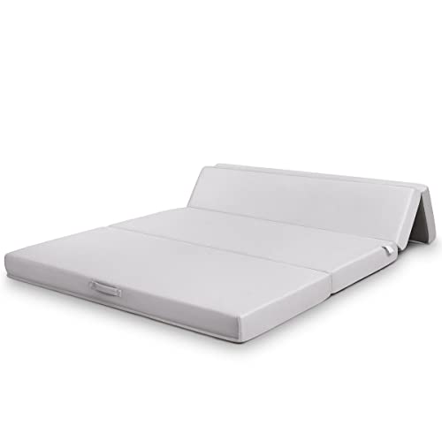 KOMFOTT 4- Inch Tri Folding Mattress Full XL Size, Foam Mattress with Removable & Washable Cover, Foldable Guest Sofa Bed Sleeper, Gray
