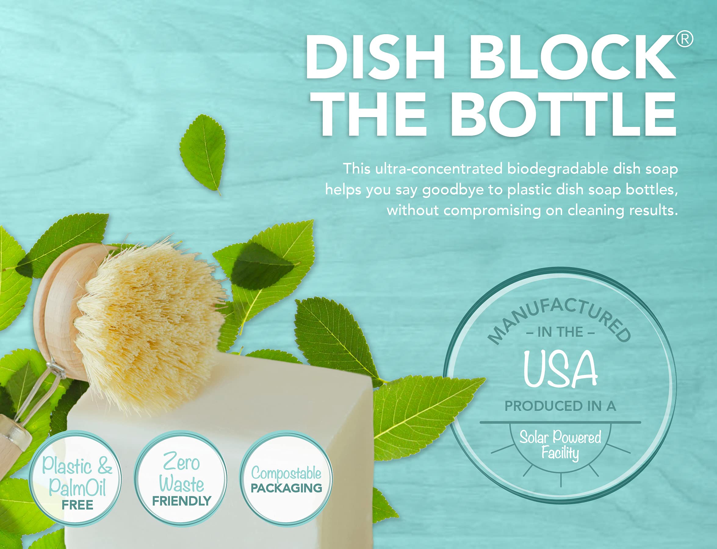 NO TOX LIFE Vegan Dish Block, 6 oz – A Solid Dish Soap for Effective Cleaning of Dishes, Pots and Pans – Ultra-Concentrated Biodegradable Formula – Fragrance and Dye Free – 2 Pack