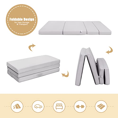 KOMFOTT 4- Inch Tri Folding Mattress Full XL Size, Foam Mattress with Removable & Washable Cover, Foldable Guest Sofa Bed Sleeper, Gray