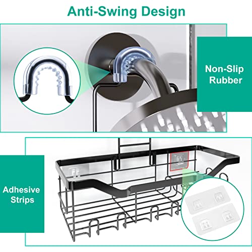 SHINGONE Hanging Shower Caddy Adjustable Length, Shower Caddy Over Shower Head With Hooks, Shower Rack Hanging Shower Organizer for Bathroom, Black