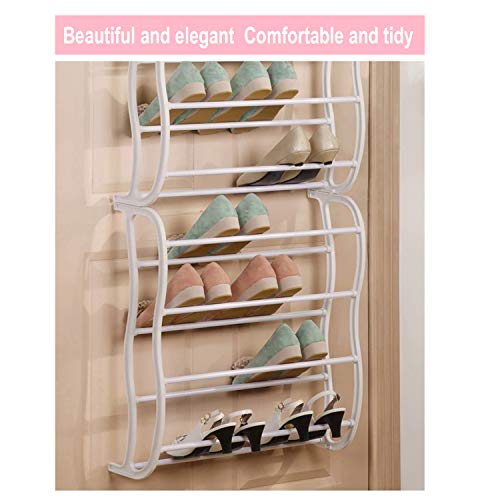 Fancy Buying 36-Pair Shoes Over The Door Rack Holder - Fold Up Non Slip Bars Shoe Rack Multifunction Combination- White
