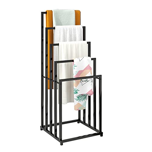 HAHRIR Black Metal 5-Tiers Stainless Steel Towel Racks ,Freestanding Towel Holder for Bathroom Accessories Organizer,for Bath Storage & Hand Towels&Washcloths& Blanket Rack