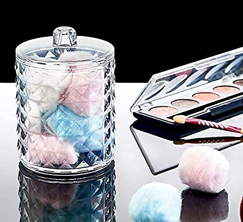 Bremen Home 2 Pack Cotton Ball Swab Pad Holders Diamond Design Acrylic Qtips Jar, Floss Picks, Bath Salts, Makeup, Bathroom Organizer Storage Dispenser