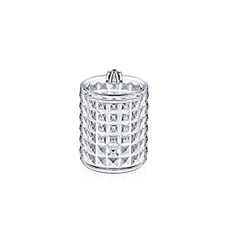 Bremen Home 2 Pack Cotton Ball Swab Pad Holders Diamond Design Acrylic Qtips Jar, Floss Picks, Bath Salts, Makeup, Bathroom Organizer Storage Dispenser