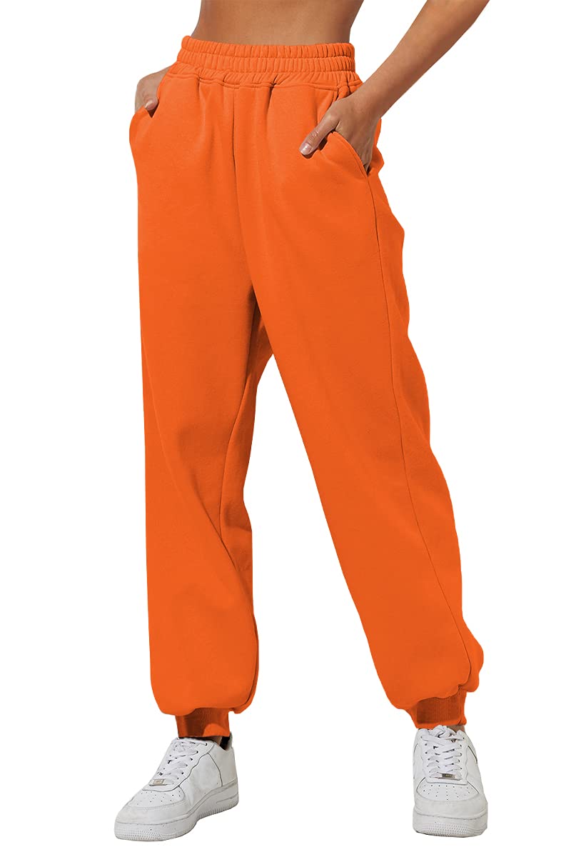 Yovela Sweatpants Women Baggy High Waisted Sweat Pants Fall Clothes Casual Joggers Y2k Aesthetic 2025 Winter Spring Fashion Trendy Warm Outfits Cute Comfy Tall Trousers with Pockets Orange L