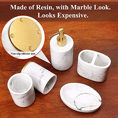 Set of 2, Bathroom Accessories Set,Marble Look Bathroom Sets for Counter Top Restroom Apartment Decor Stuff, Imitated Resin Kits, Gift for Women and Men