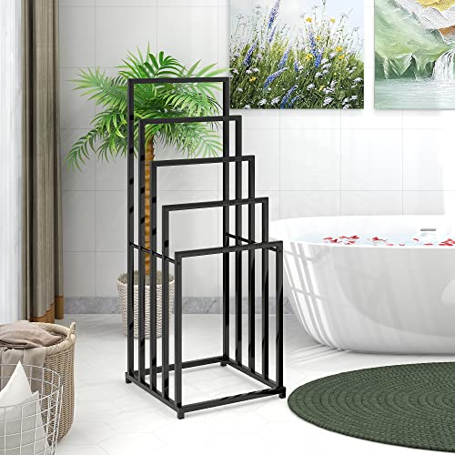 HAHRIR Black Metal 5-Tiers Stainless Steel Towel Racks ,Freestanding Towel Holder for Bathroom Accessories Organizer,for Bath Storage & Hand Towels&Washcloths& Blanket Rack