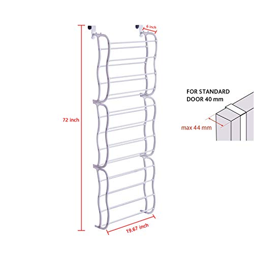 Fancy Buying 36-Pair Shoes Over The Door Rack Holder - Fold Up Non Slip Bars Shoe Rack Multifunction Combination- White