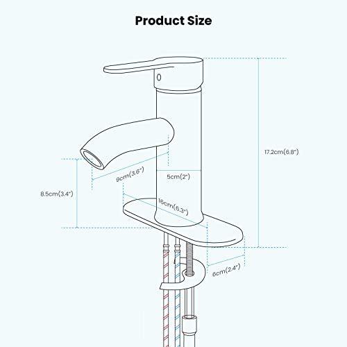 Matte Black Stainless Steel 304 Bathroom Faucet Farmhouse Single Handle Lavatory Basin Vanity Sink Faucet with Supply Line