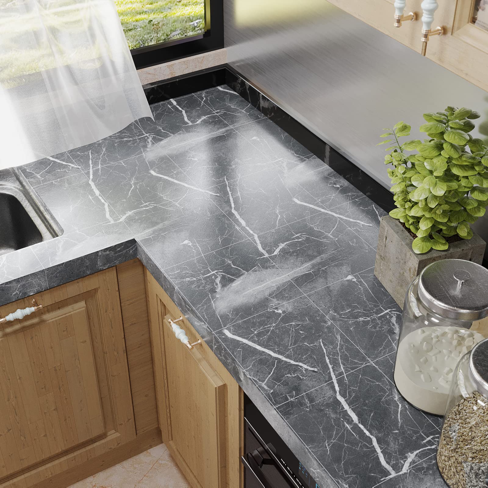 VEELIKE 24 Pack Grey Marble Floor Tiles Peel and Stick Waterproof Vinyl Flooring 12''x12'' Self Adhesive Removable Stick On Grey Vinyl Floor Tiles Stickers for Bathroom Kitchen Bedroom Basement