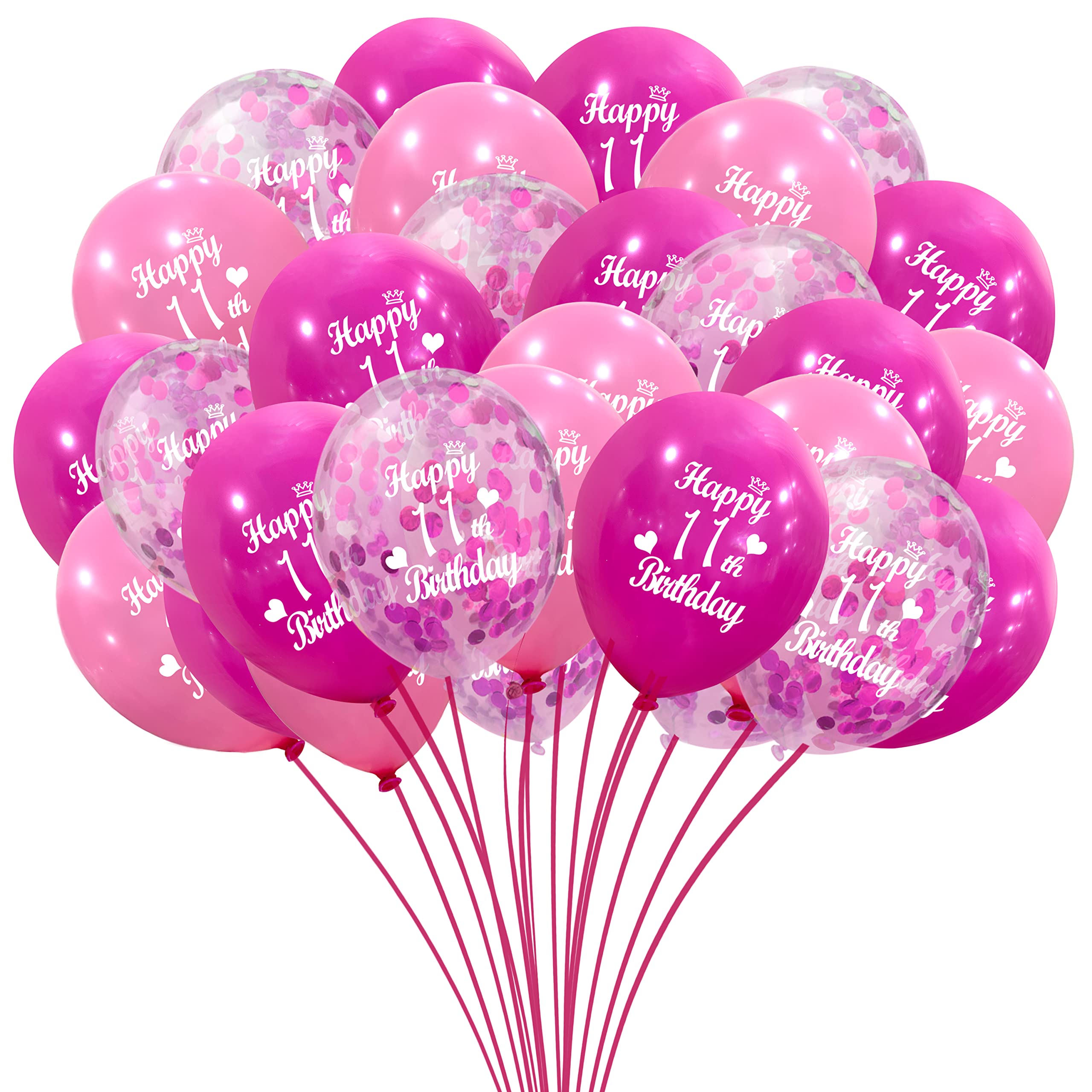 Jonhamwelbor 11th Birthday Latex Balloons Confetti Balloon Pink and Hot Pink Sweet 11th Party Decorations 30 Pcs 12 Inch 11 Number With Happy Birthday Helium Balloon for 11 Year Old Girls