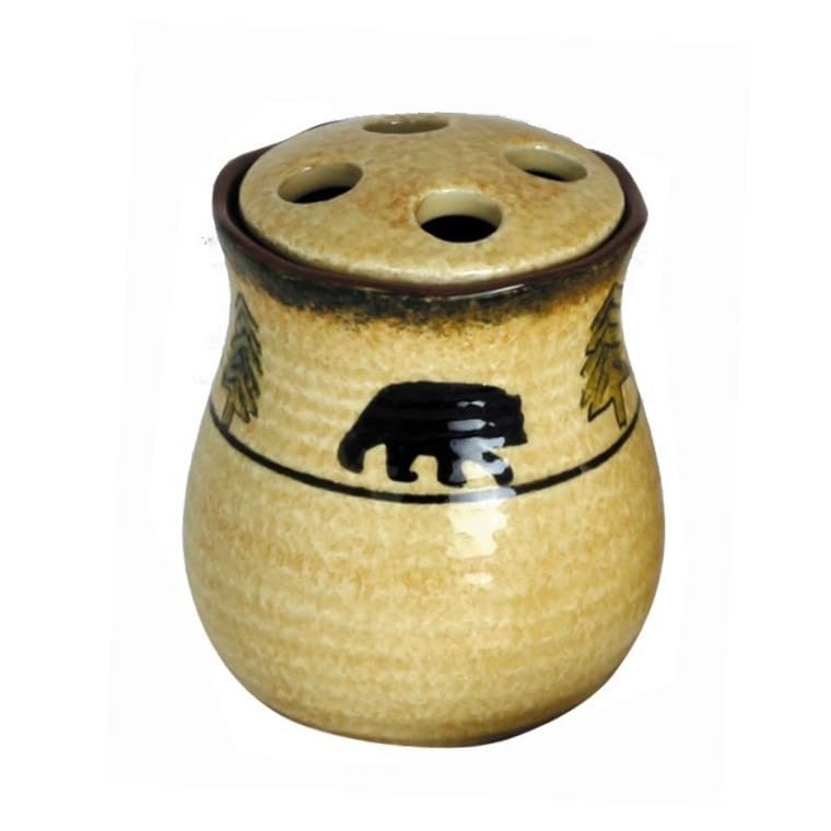 Paseo Road by HiEnd Accents | Rustic Bear 4 Piece Ceramic Bathroom Set with Soap Lotion Dispenser, Tumbler, Toothbrush Holder, Soap Dish, Rustic Cabin Lodge Style