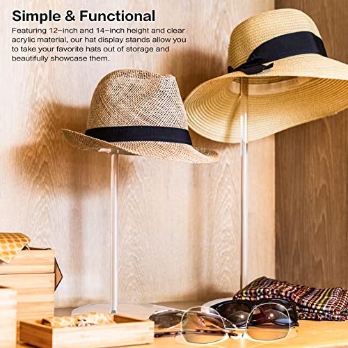 HOLENGS 3Pcs Acrylic Hat Stand Wig Display Rack, Clear Hat Pedestal Stand, Round Barbell Hat Display Riser Wig Holder for Hat Watch Jewelry (30cm)