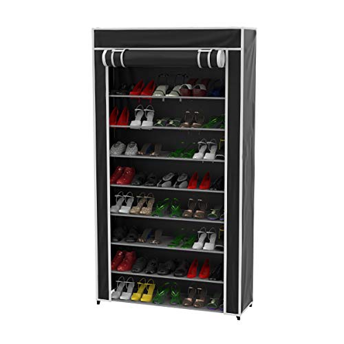 Lavish Home Shoe Storage Rack β 9-Tier Shoe Rack with Cover for Dust and Metal Frame β Freestanding Vertical Shoe Storage Cabinet Organizer (Black)