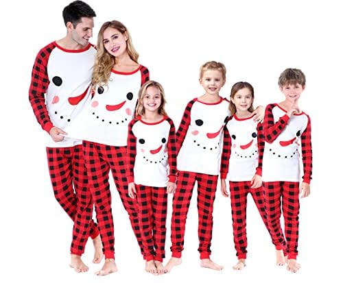 Joyond Kid Boys Girls 2 Piece Family Matching, Festive Christmas Pajama Sets, Cotton, Snowman, White, 14Years