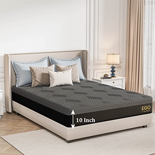 EGOHOME 10 Inch Queen Mattress, Copper Gel Memory Foam Mattress in a Box, Therapeutic Mattress for Back Pain Relief, Medium Double Mattress Made in USA, CertiPUR-US Certified, 60โx80โx10โ, Black