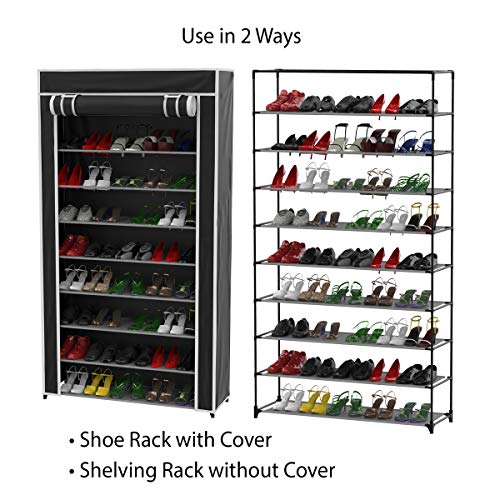 Lavish Home Shoe Storage Rack β 9-Tier Shoe Rack with Cover for Dust and Metal Frame β Freestanding Vertical Shoe Storage Cabinet Organizer (Black)