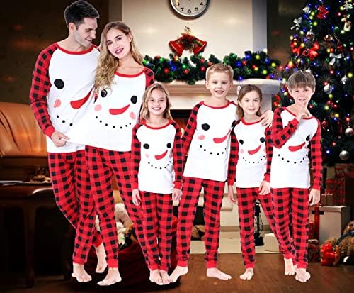Joyond Kid Boys Girls 2 Piece Family Matching, Festive Christmas Pajama Sets, Cotton, Snowman, White, 14Years