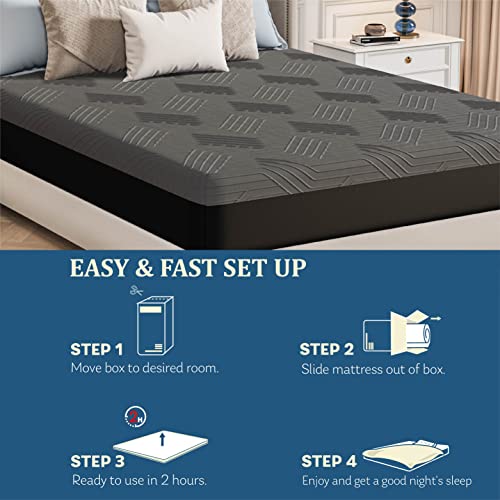 EGOHOME 10 Inch Queen Mattress, Copper Gel Memory Foam Mattress in a Box, Therapeutic Mattress for Back Pain Relief, Medium Double Mattress Made in USA, CertiPUR-US Certified, 60โx80โx10โ, Black