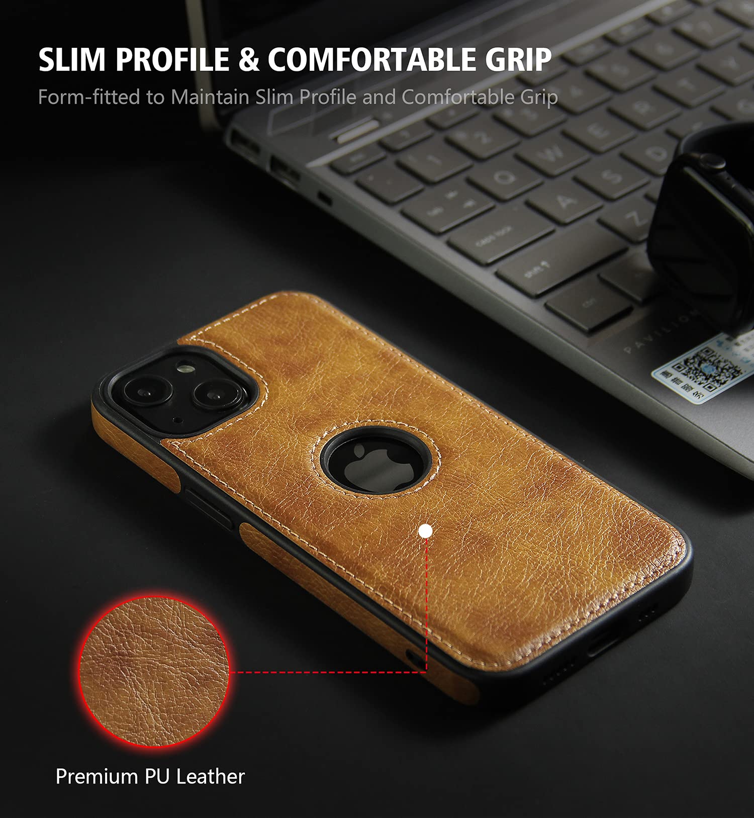 JAROIE Classy Design Luxury Leather Phone Case for iPhone 13 Pro Max Non-Slip Grip Full Body Ultra Slim Protective Case (2021,6.7”) (Brown)