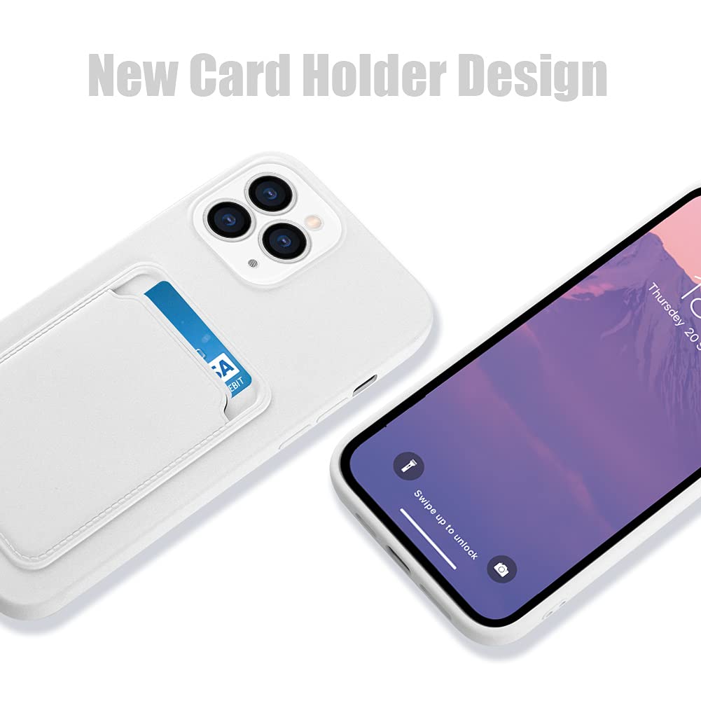 MZELQ Compatible with iPhone 13 Pro Max Case TPU Card Holder Wallet Cover,Camera Protection + Screen Protector Soft Card Slot Phone Case -White