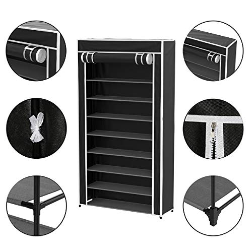 Lavish Home Shoe Storage Rack β 9-Tier Shoe Rack with Cover for Dust and Metal Frame β Freestanding Vertical Shoe Storage Cabinet Organizer (Black)
