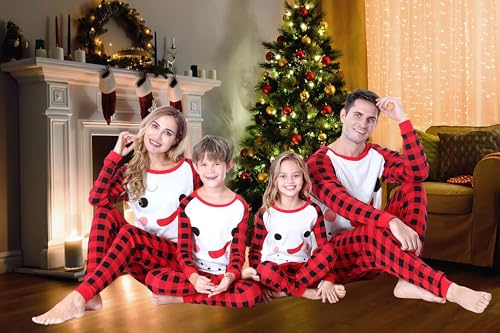 Joyond Kid Boys Girls 2 Piece Family Matching, Festive Christmas Pajama Sets, Cotton, Snowman, White, 14Years