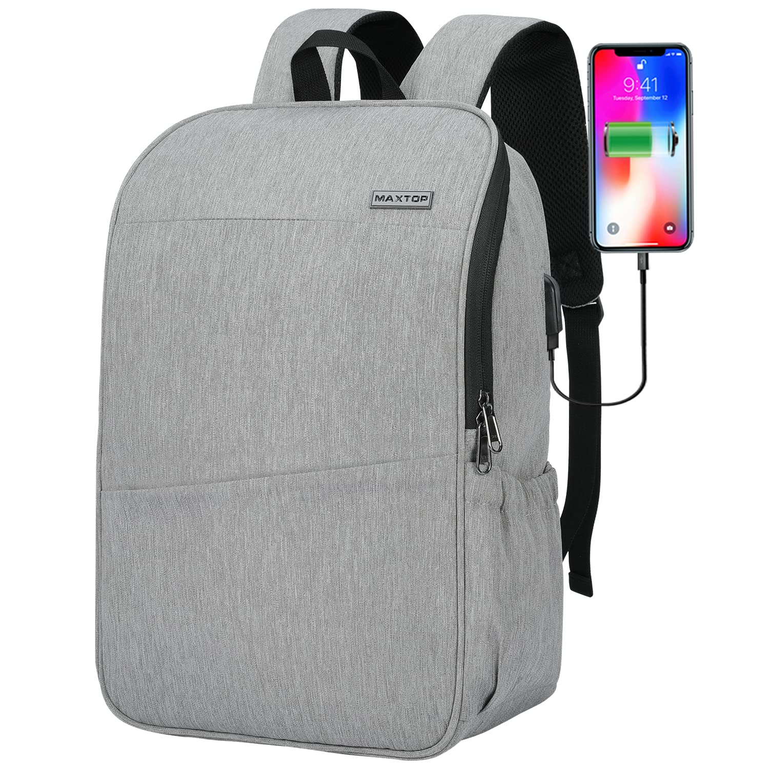 MAXTOP Deep Storage Laptop Backpack with USB Charging Port[Water Resistant] College Computer Bookbag Fits 16 Inch Laptop