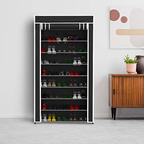 Lavish Home Shoe Storage Rack β 9-Tier Shoe Rack with Cover for Dust and Metal Frame β Freestanding Vertical Shoe Storage Cabinet Organizer (Black)