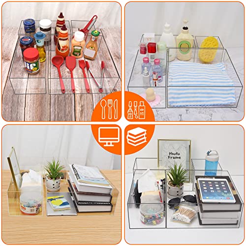 ChengFu Deep Drawer Organizer, Deep Drawer Dividers, 4pcs Acrylic Junk Drawer Organizer Set, Multi-use Junk Drawer Organizer for Office Desk, Kitchen, Bedroom, Makeup, Jewelry, Bathroom