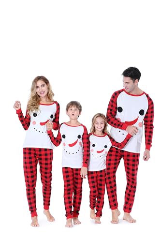 Joyond Kid Boys Girls 2 Piece Family Matching, Festive Christmas Pajama Sets, Cotton, Snowman, White, 14Years