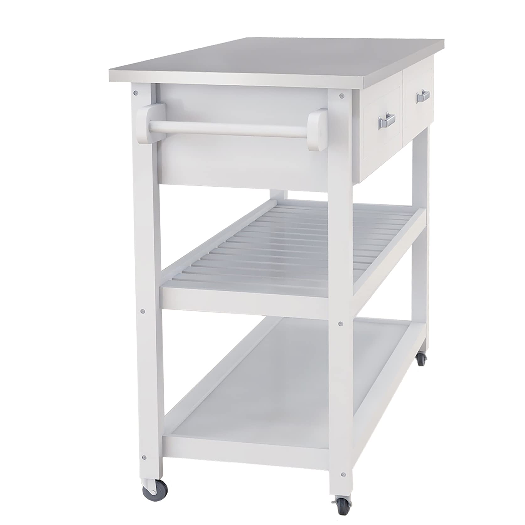 Amposei Kitchen Island 47ββ Stainless Steel Top Rolling Utility Cart on Wheels with Drawers and Storage Shelves (White)