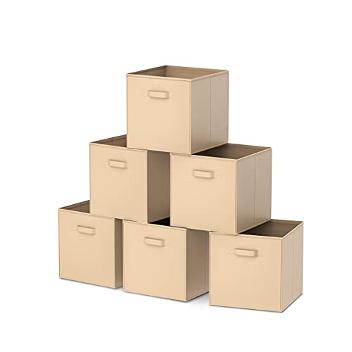 Home (Beige 6-Piece Set Bins for Shelves and Foldable Storage Cubes, Office, and Nursery Complete, (L) 11.15ā x (W) 10.5ā x (H) 10.5