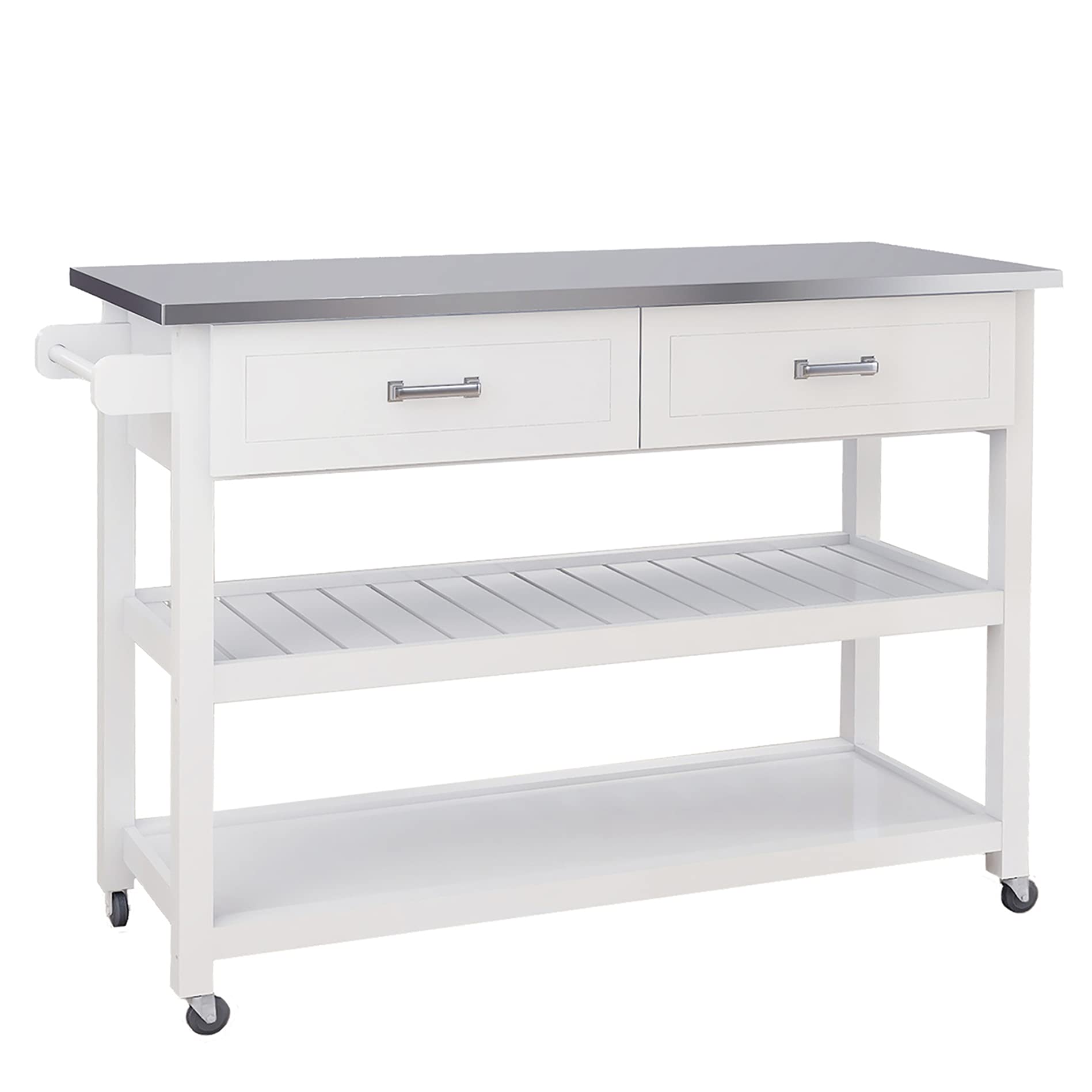 Amposei Kitchen Island 47ββ Stainless Steel Top Rolling Utility Cart on Wheels with Drawers and Storage Shelves (White)