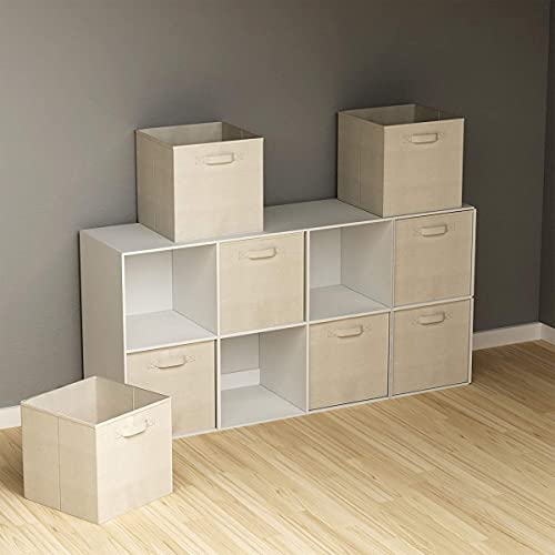 Home (Beige 6-Piece Set Bins for Shelves and Foldable Storage Cubes, Office, and Nursery Complete, (L) 11.15” x (W) 10.5” x (H) 10.5