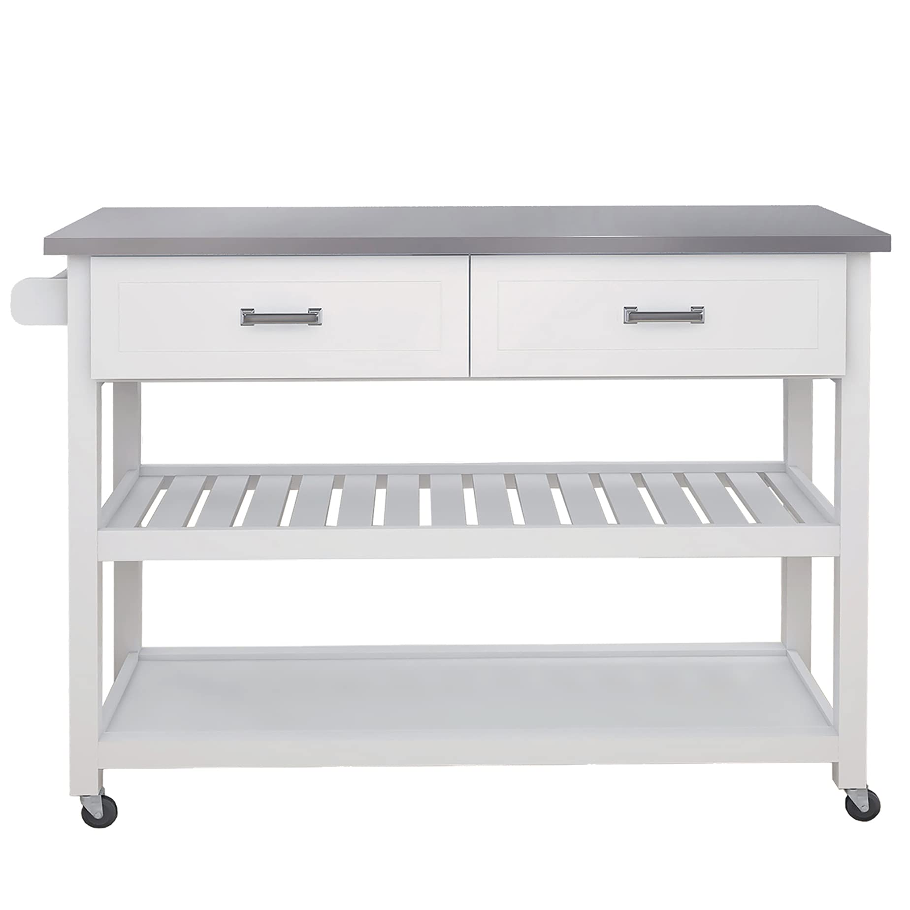 Amposei Kitchen Island 47ββ Stainless Steel Top Rolling Utility Cart on Wheels with Drawers and Storage Shelves (White)