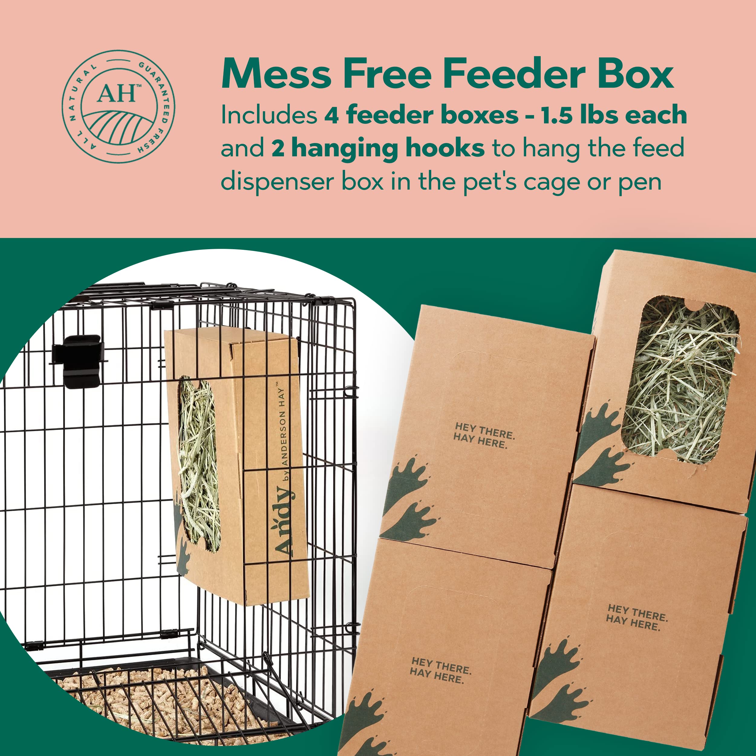 Andy 2nd Cut Timothy Hay Andy-Pak Feeder Boxes, 4 Pack of 1.5 Lb Boxes, Premium Rabbit Food Hay for Rabbits, Chinchillas, and Guinea Pigs