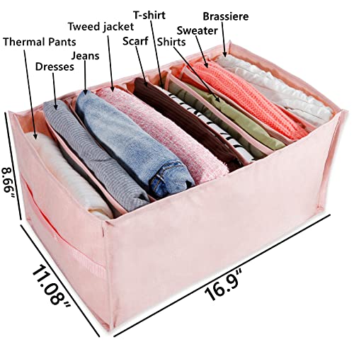Clothes Organizer for Folded Clothes, Wardrobe Clothes Organizer, Large 9 Grids, Upgrade Organizer for Folded Clothes, For Jeans, Underwear, Tight pants, Scarves, Sweater, T-Shirts, Dresses(Pink)