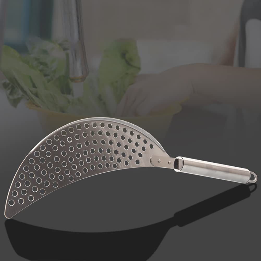 2 PACK Crescent Pot Strainer Stainless Steel Grease Pasta Strainer Insert Drainer with Handheld for Different Pot Pan Kitchen Tool