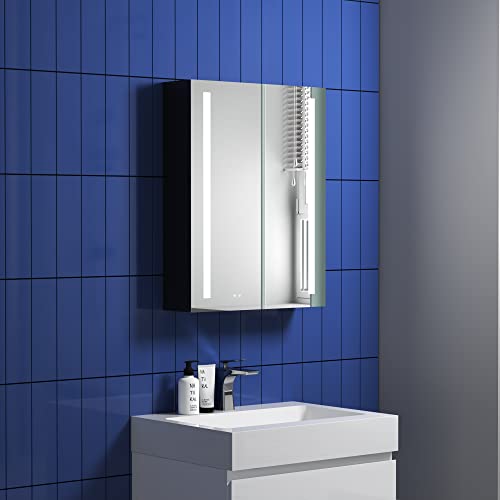 BluHouzz 20 Inch Led Bathroom Bathroom Medicine Cabinet with Mirror, Recessed or Surface Bathroom Mirror with Storage, Anti-Fog and LED Stepless Dimming Lighted Medicine Cabinet with Mirror (20IN)