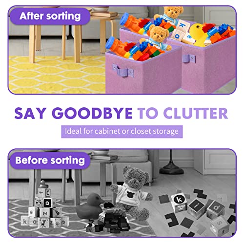 ShellKingdom Storage Bins, Foldable Storage Baskets for Shelves, Closets, Home Organizing, with Reinforced Handles, 14.37 x 10 x 9.8 inches, 3 Pack - Lavender