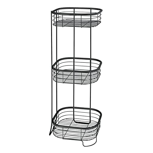 mDesign Square Metal Bathroom Shelf Unit - Free Standing Vertical Storage for Organizing and Storing Hand Towels, Body Lotion, Facial Tissues, Bath Salts - 3 Shelves, Steel Wire - Matte Black
