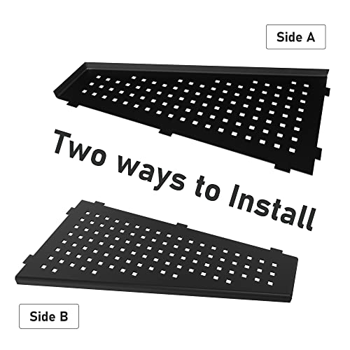 Bernkot Corner Shower Shelf Matte Black 12" 304 Stainless Steel Quadrilateral Floating Shelf Grid Design Recessed Bathroom Shelf for Tiled Wall, No Drilling,2 Pack