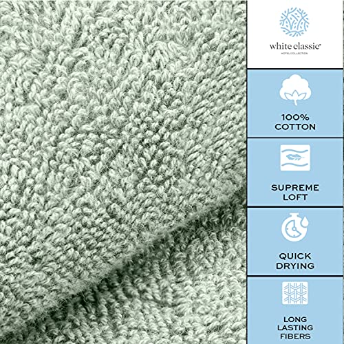 White Classic Luxury Hand Towels | 6 Pack Luxury Bath Mat | 2 Pack Bundle (Green)