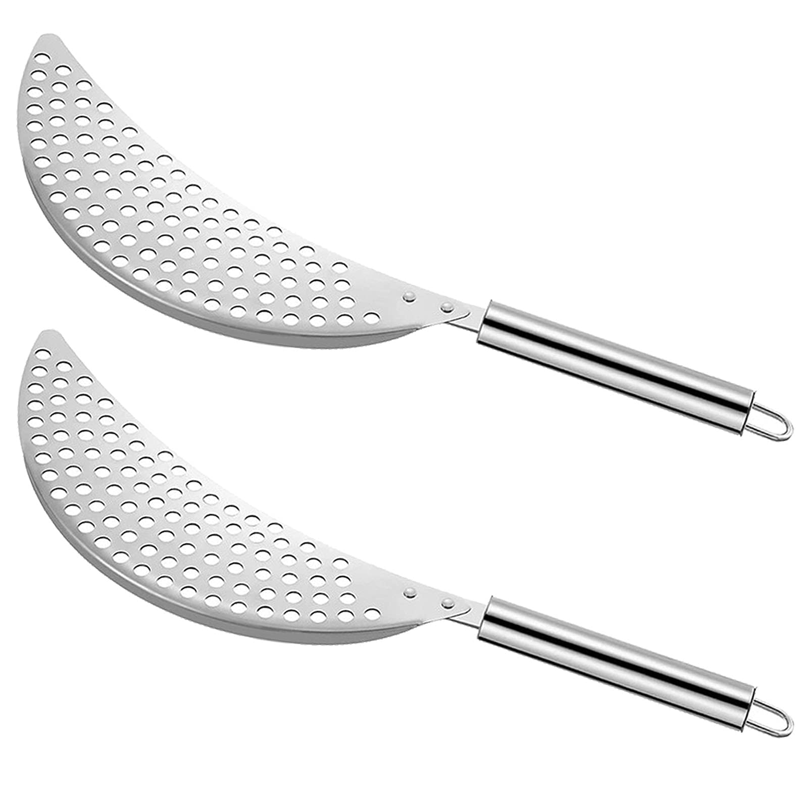 2 PACK Crescent Pot Strainer Stainless Steel Grease Pasta Strainer Insert Drainer with Handheld for Different Pot Pan Kitchen Tool