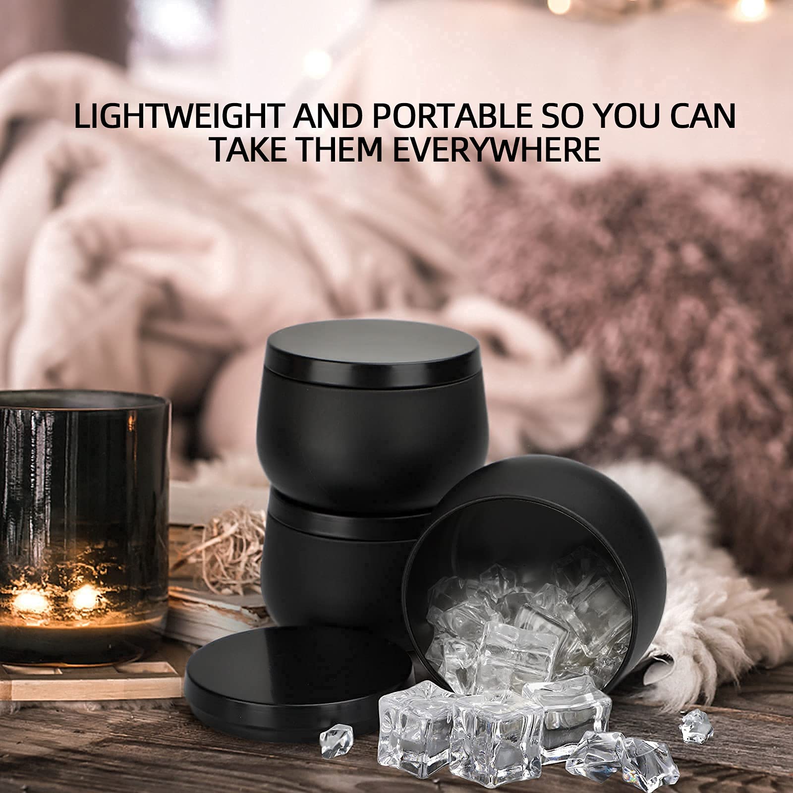Timueetech 24 Pcs All-Black 8oz Candle Tins and 24 Pcs Wooden Candle Wick Centering Device and 32pcs Candle Label, All-Black 8oz Candle Tins Inside and Outside, Empty Candle Jars with Lids Bulk