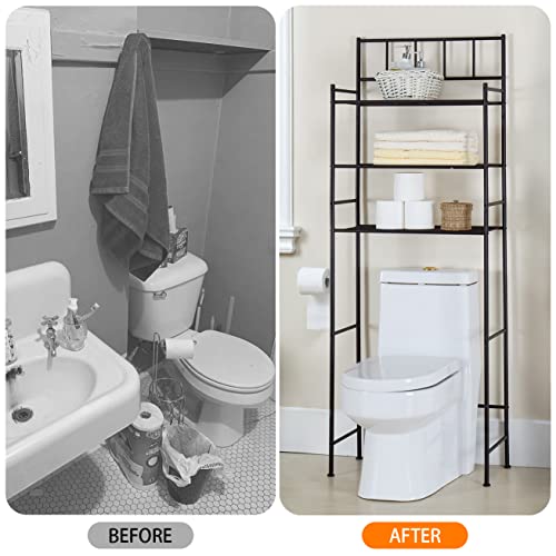Finnhomy 3 Shelf Bathroom Space Saver Over The Toilet Rack Bathroom Corner Stand Storage Organizer Accessories Bathroom Cabinet Tower Shelf with ORB Finish 23.5" W x 10.5" D x 64.5" H