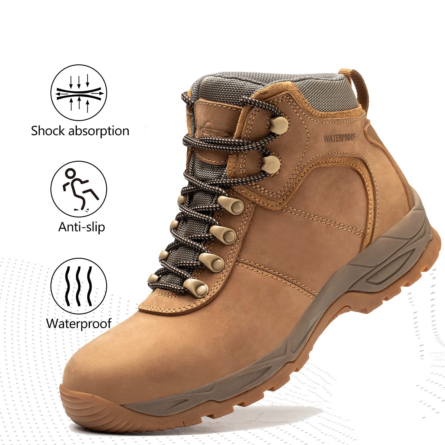 AZXPROT Waterproof Hiking Boots for Men, Outdoor Lightweight Trekking Trails Shoes Backpacking Mountaineering Boots Yellow 7