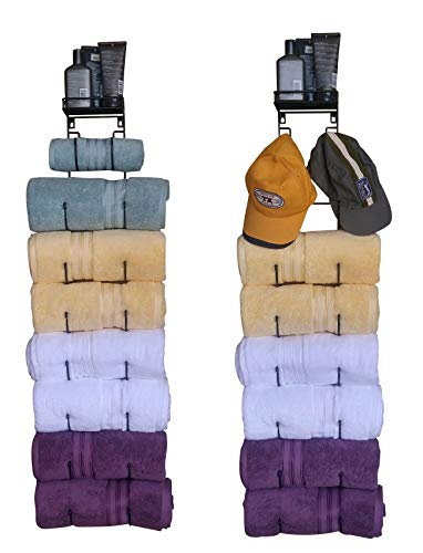 Bath Towel Rack in Bathroom. Wine Racks in Kitchen. Wall Mounted Shelves for Towels hat Organization. Great Decor Accessories. Metal Hooks. 3 Pieces. Premium Presents Brand. (Black)