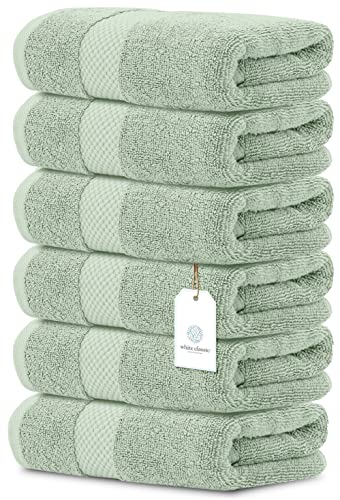 White Classic Luxury Hand Towels | 6 Pack Luxury Bath Mat | 2 Pack Bundle (Green)